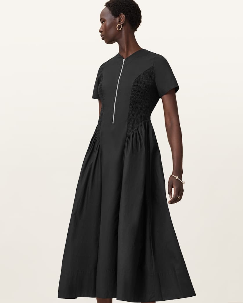 Sheena Cotton Midi Dress Black | ALLSAINTS US